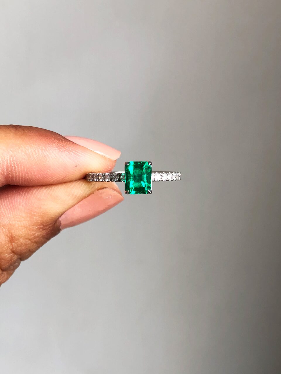 Solitaire Emerald Cut & Diamond Ring - Alpine Green